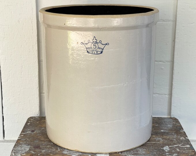 Vintage Crock ~ 5 Gallon Blue Crown Crock ~ Ransbottom Brothers Crock ...