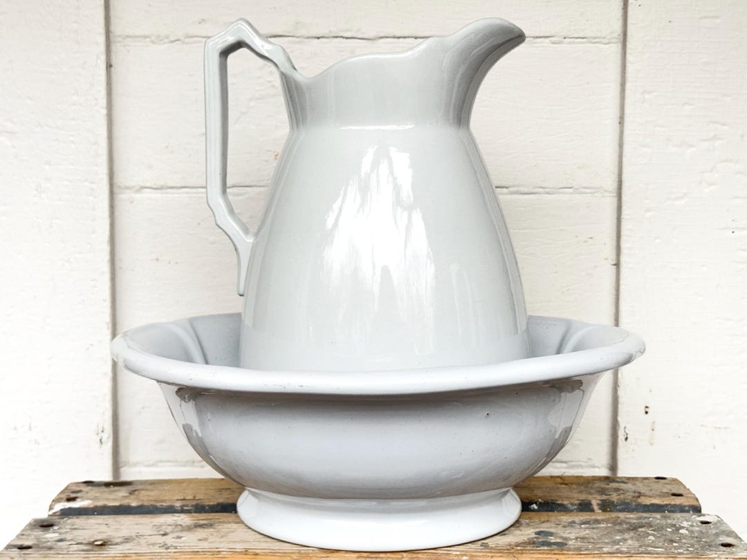 White Ironstone Pitcher & Wash Basin Antique English Ironstone Pitcher ...