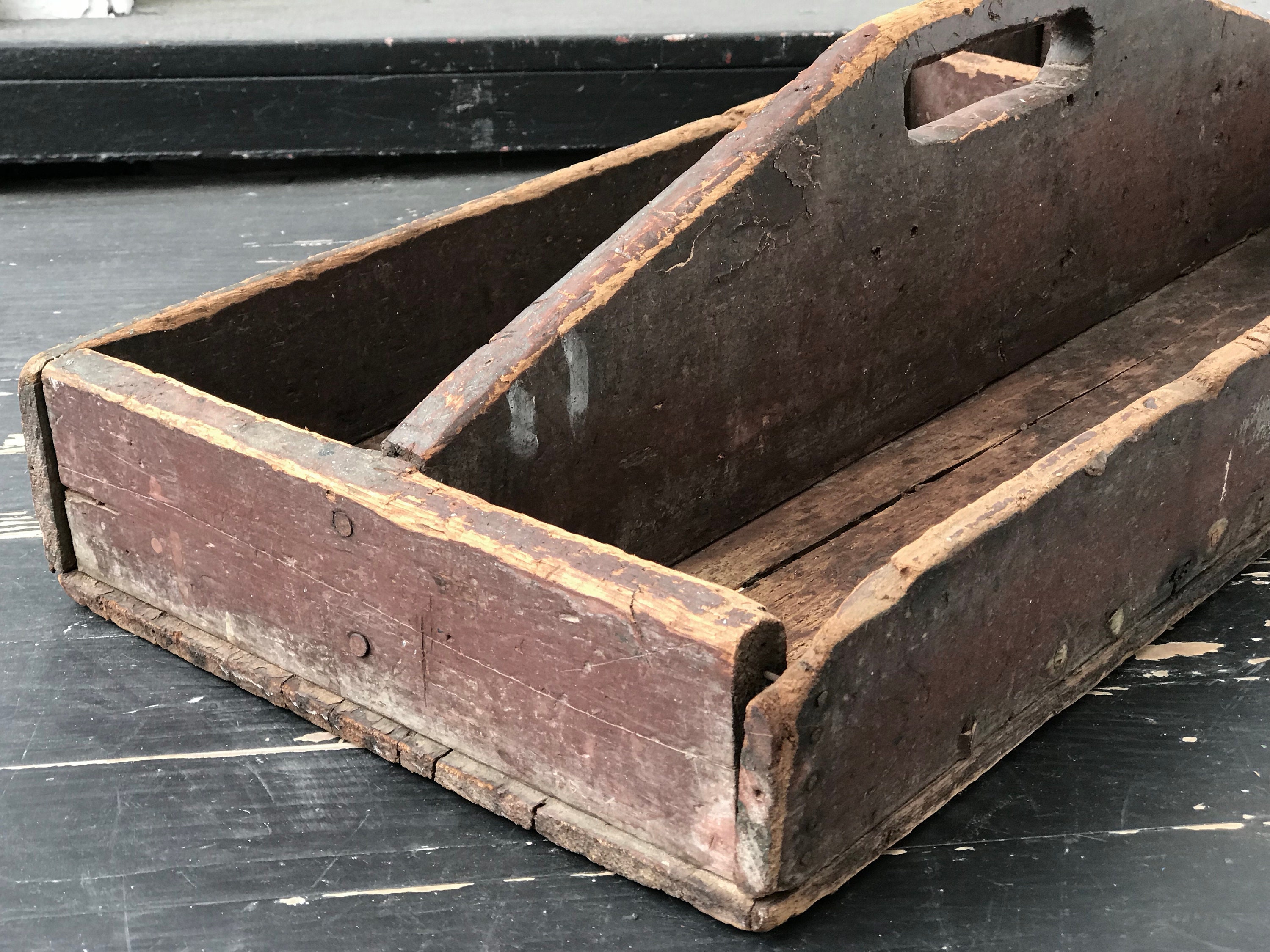 Worn wooden toolbox 27 long wooden tool tote | Etsy