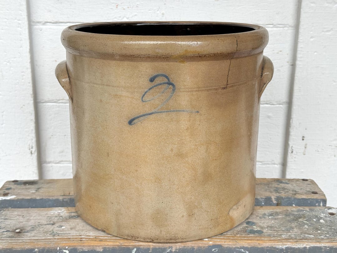 Antique Crock ~ Salt Glazed Crock With Great Color ~ 2 Gallon Crock ...