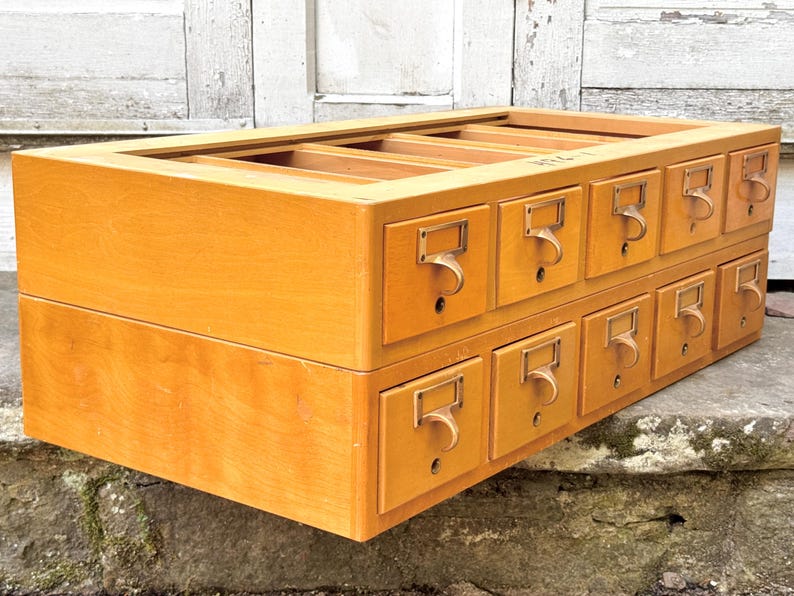 Card Catalog ~ Wood Library Card Catalog With 10 Drawers ~ Two 5 Drawer ...