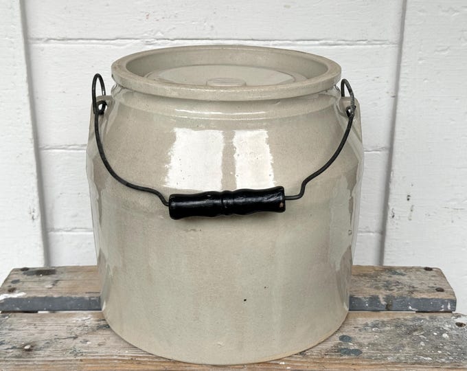Antique Crock With Lid ~ 2 Gallon Crock With Wood Handle ~ Unusual ...