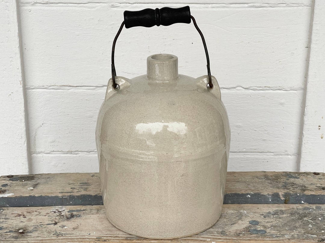Antique Jug With Wood Handle Stoneware Jug With Wooden - Etsy