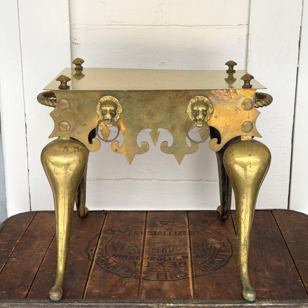 Antique Brass Footman With Lion Heads ~ Rare Double Sided With Cabriole ...