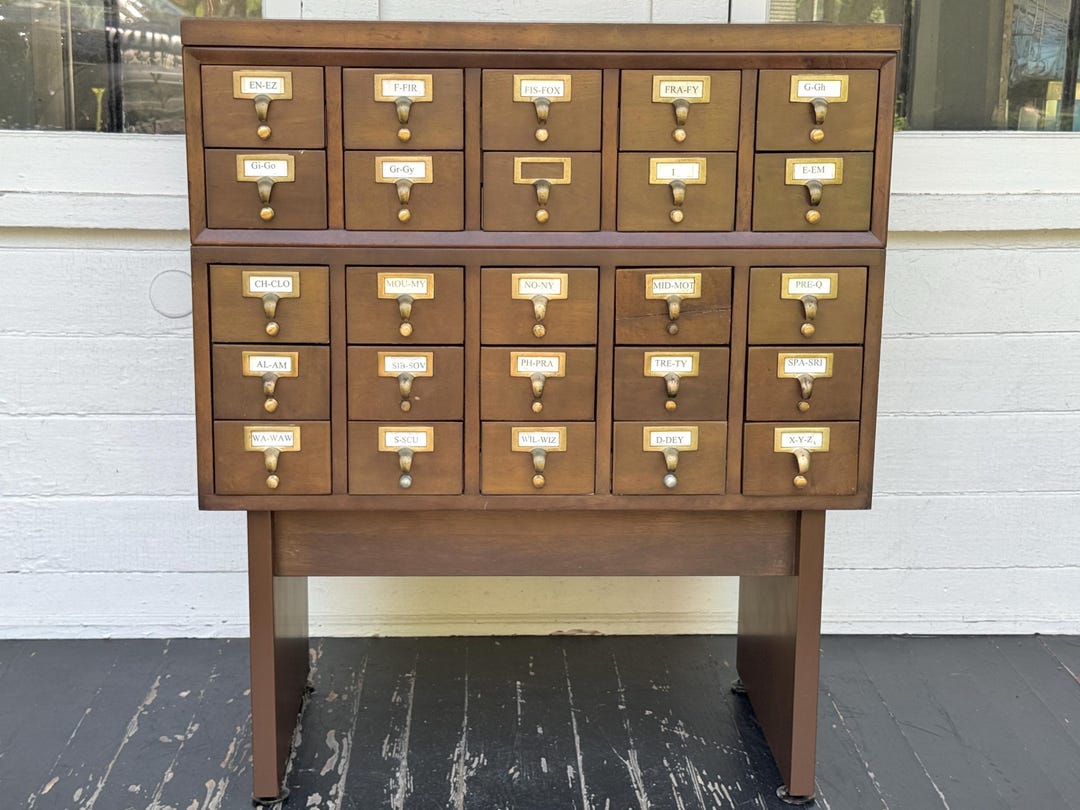 MCM Library Card Catalog ~ 25 Drawer Wood Cabinet With Base ~ From ...