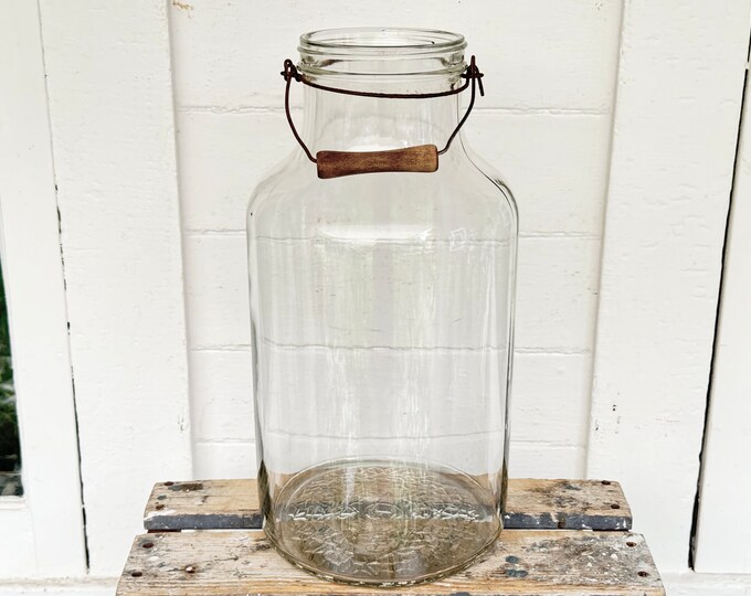 1959 Huge Glass Jug With Wood Handle ~ 17" Tall Glass Bottle ~ Large ...