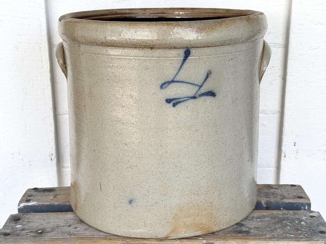 Antique Crock ~ 1800s Crock With Hand Drawn 4 & Ear Handles ~ 4 Gallon ...