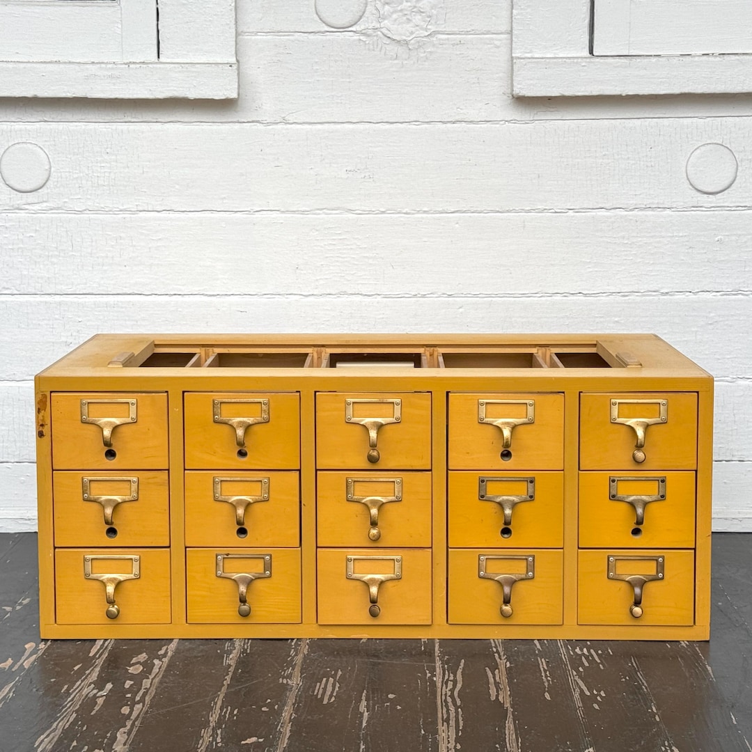 Library Card Catalog ~ 15 Drawer Wood Cabinet With Finished Sides ...