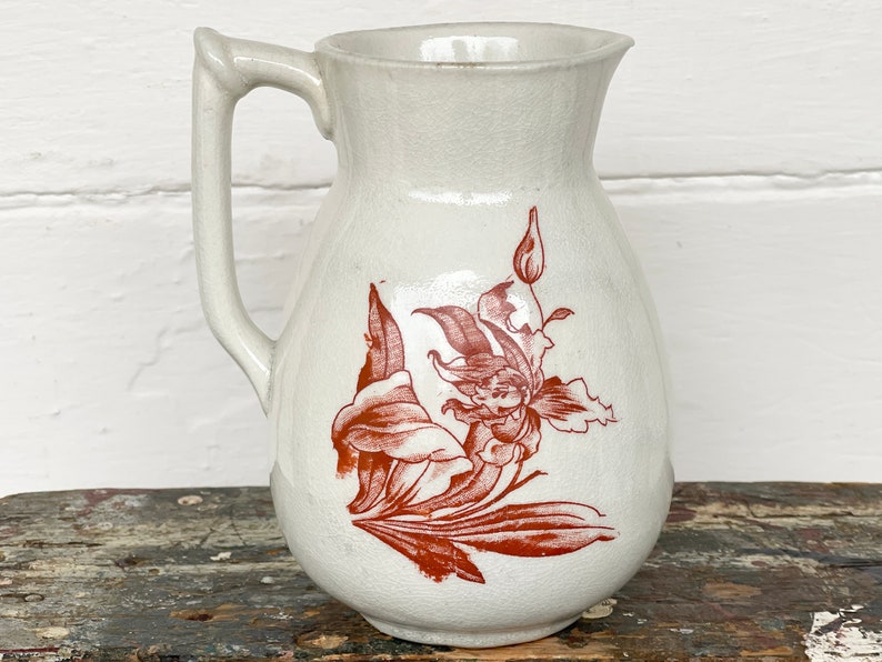 Ironstone Pitcher 6 Red Transferware on Ironstone - Etsy