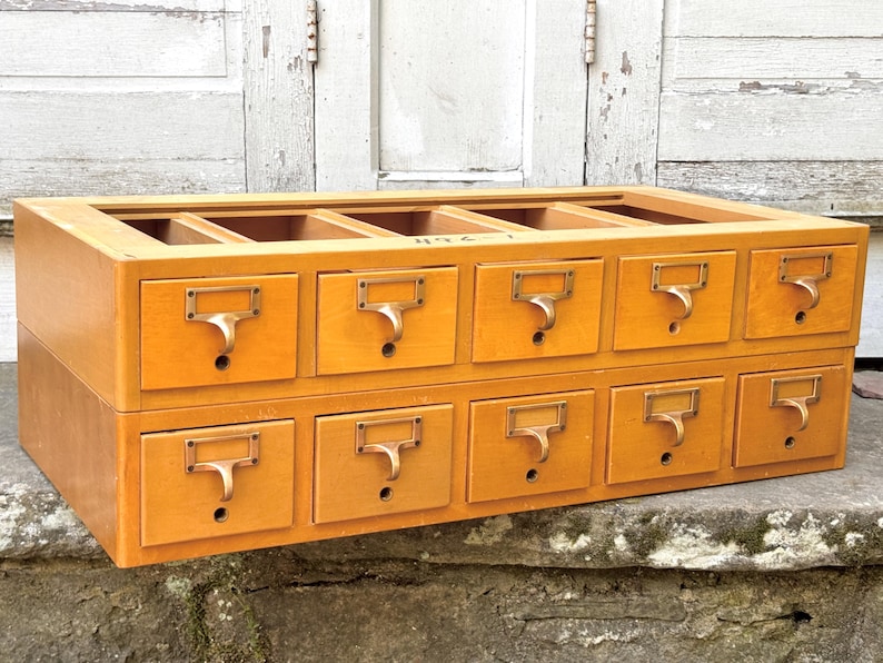 Card Catalog ~ Wood Library Card Catalog With 10 Drawers ~ Two 5 Drawer ...