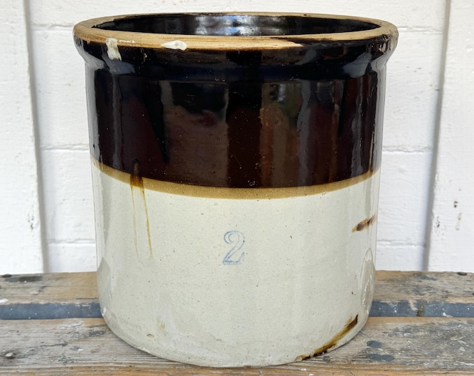 Antique Crock ~ 2 Gallon Crock ~ Vintage Crock With Drilled Hole in the ...