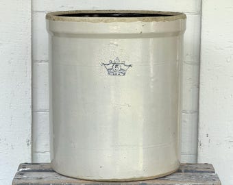Vintage Crock ~ 5 Gallon Blue Crown Crock ~ Ransbottom Brothers Crock ...