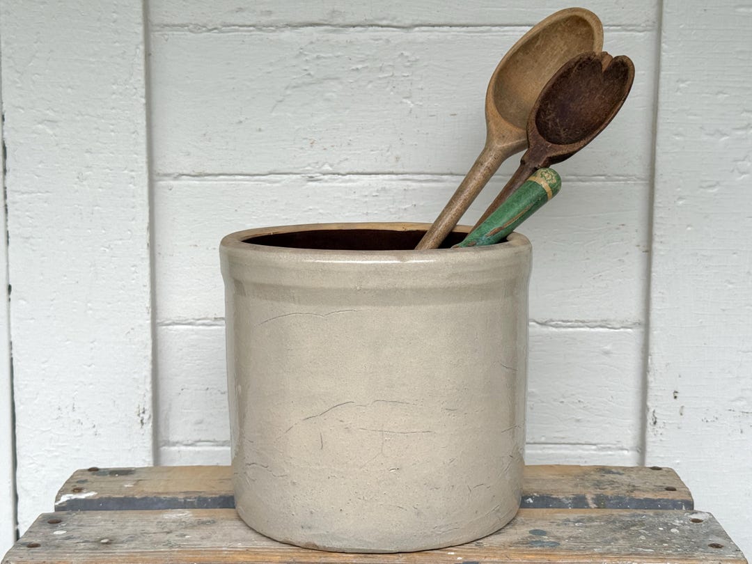 Antique Crock ~ Thick-walled 7" Crock ~ Utensil Crock ~ Vintage ...