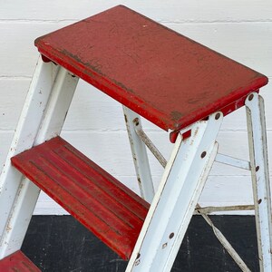 Vintage Step Stool ~ Worn Red & White Metal Stool ~ Nicely Distressed ...