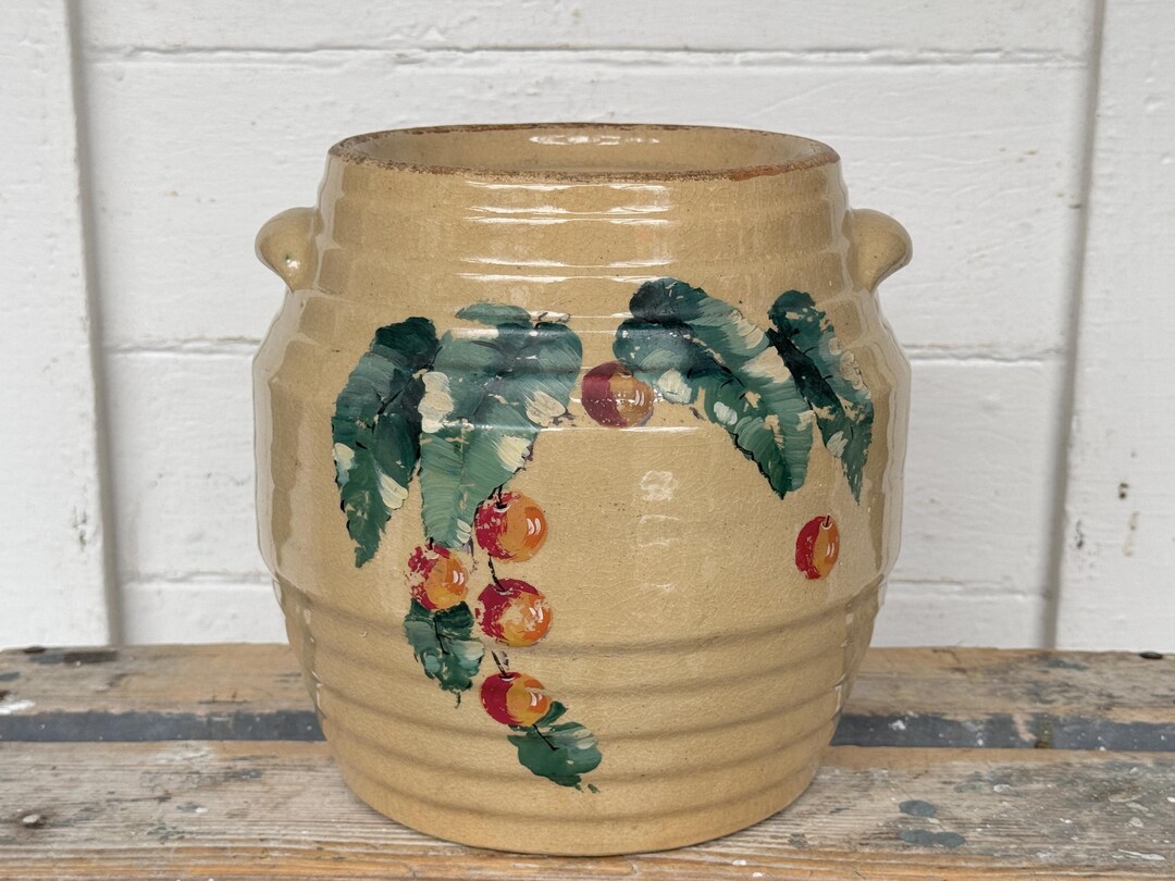 Red Wing Stoneware Crock ~ With Painted Cherries & Leaves ~ Antique ...