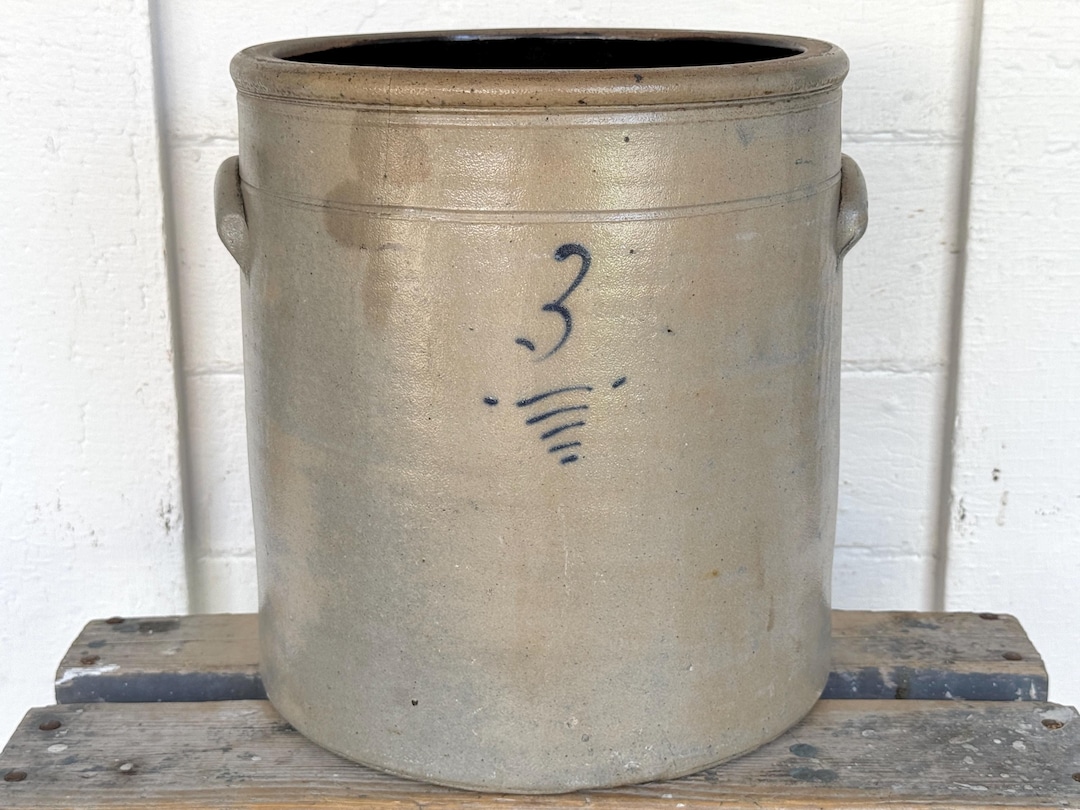 Antique Crock ~ 3 Gallon Crock ~ 1800s Salt Glazed Crock ~ Primitive ...