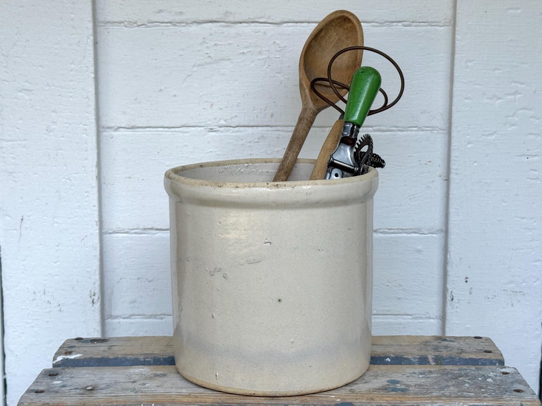 Antique Crock ~ Thick-walled 7" Crock ~ Utensil Crock ~ Vintage ...