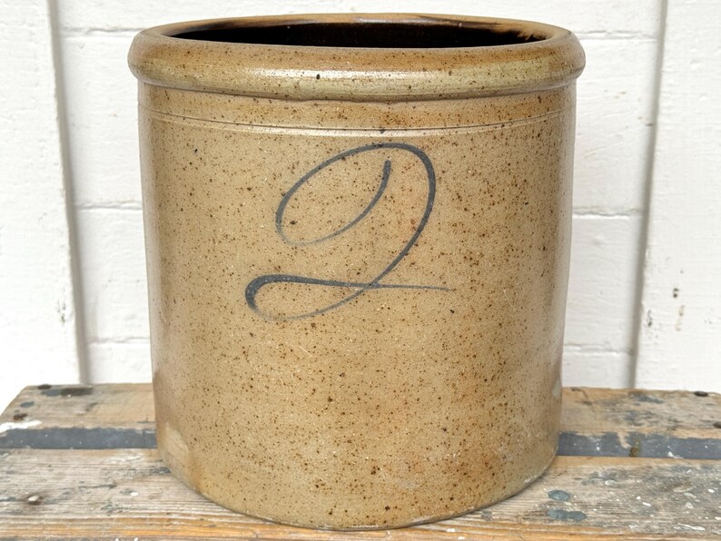 Antique Crock Salt Glazed Crock With Great Color 2 Gallon Crock With ...
