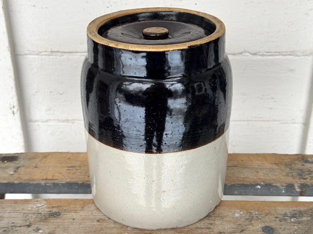 Antique Crock With Lid ~ Unusual Shape ~ Rare Find With Lid ~ Pickling ...