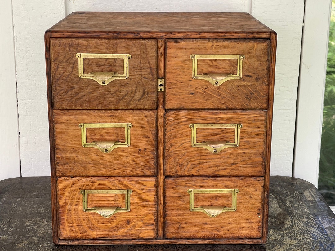 Card Catalog ~ Library Card Catalog With 6 Drawers ~ Antique Oak Card ...