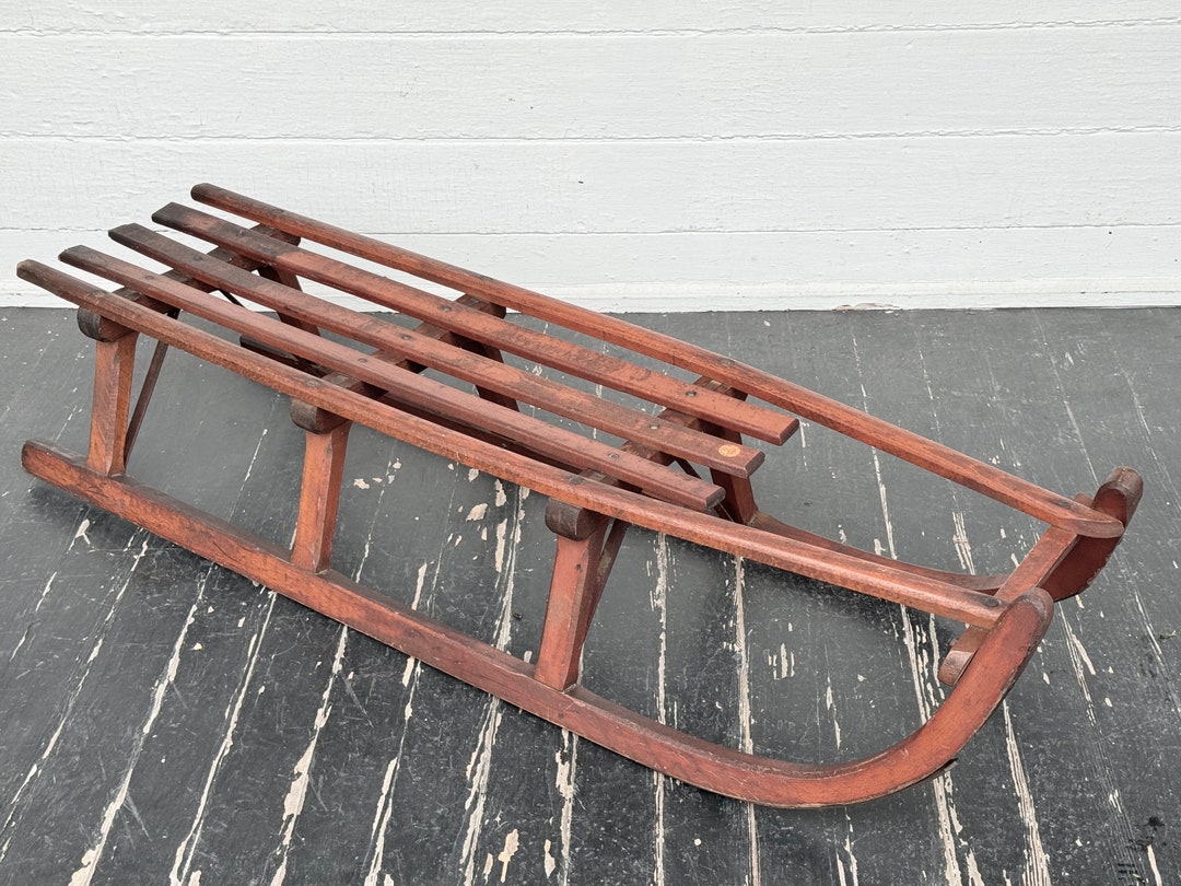 Antique Sled Large Bentwood Slat Sled With Curved Iron Lined Runners 45 ...