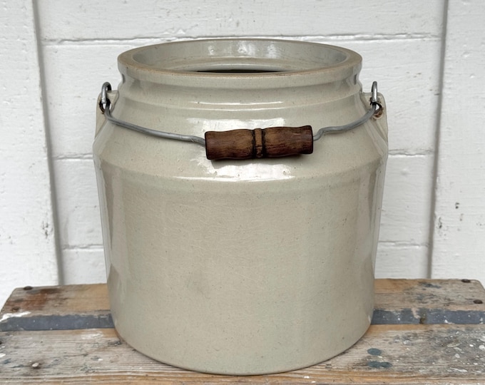 Antique Crock 2 Gallon With Wood Handle ~ Unusual Crock, Large Size ...