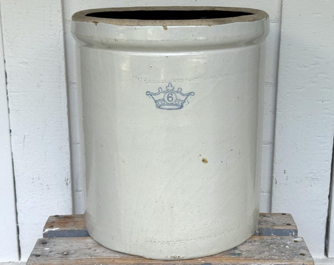 Vintage Crock ~ Rare Thick Walled 6 Gallon Blue Crown Crock ...