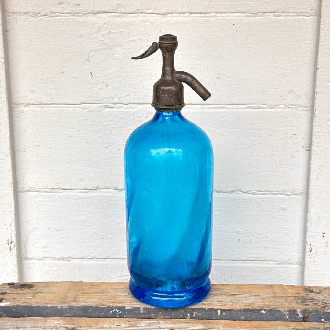 Etched Blue Glass Seltzer Bottle From Amsterdam ~ J.D. Dieker ~ Blue ...