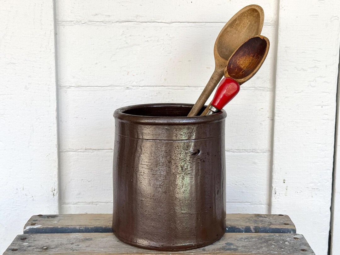 Utensil Crock ~ Antique Stoneware Crocks ~ Handmade Crock ~ Primitive ...