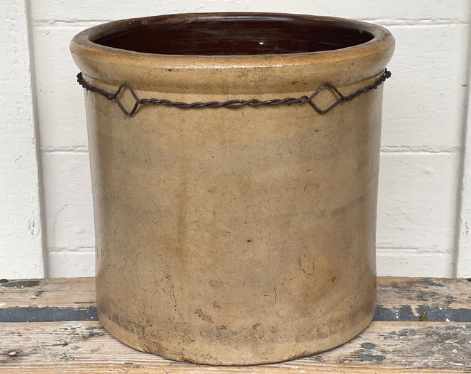 Antique Crock ~ 1800s Salt Glazed Crock With Twisted Wire Stay ~ 2 ...