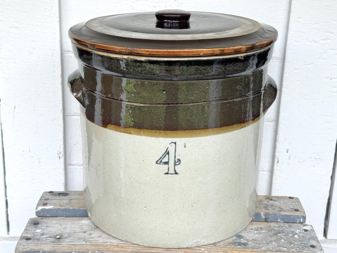 Antique Crock With Lid ~ 4 Gallon Crock With Lid ~ Primitive Antiques ...