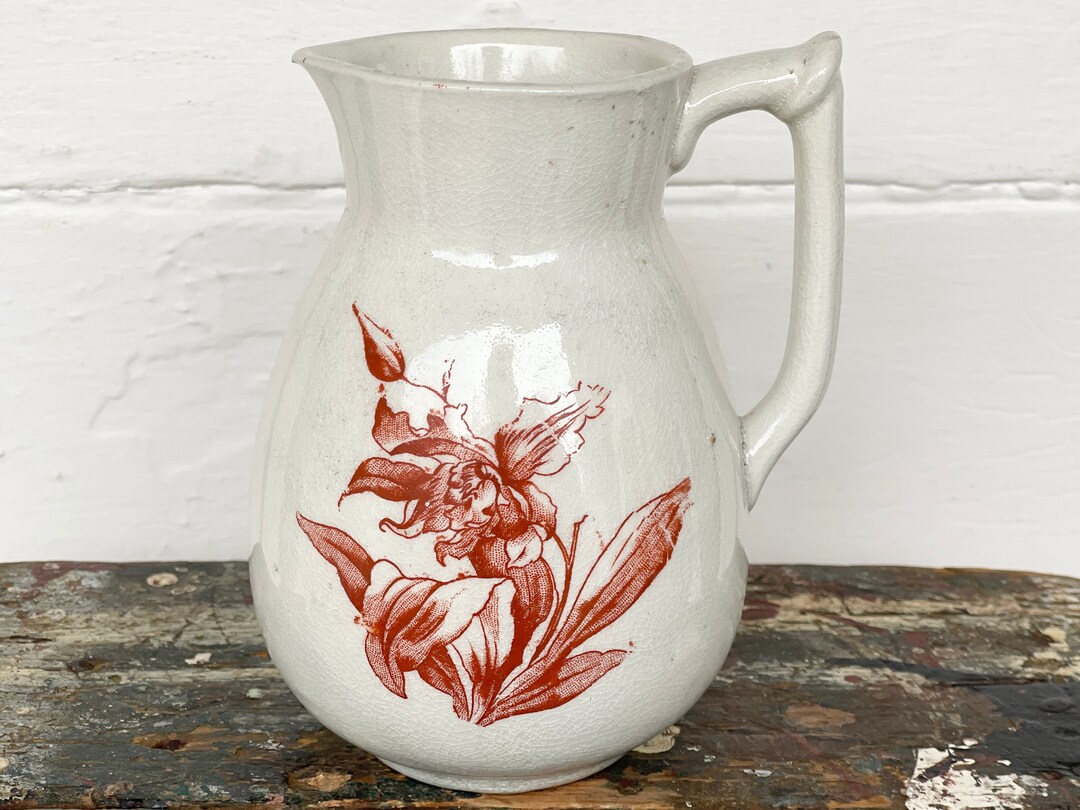 Ironstone Pitcher ~ 6" Red Transferware on Ironstone Pitcher ~ Small ...