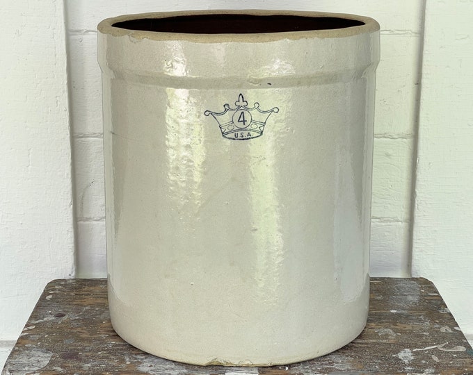 Crock ~ 4 Gallon Blue Crown Crock ~ Ransbottom Brothers Stoneware Crock ...