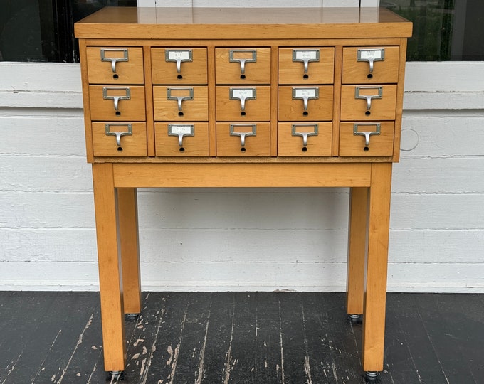 Vintage Card Catalog, Maple and Brass Card File, Storage Cabinet ...
