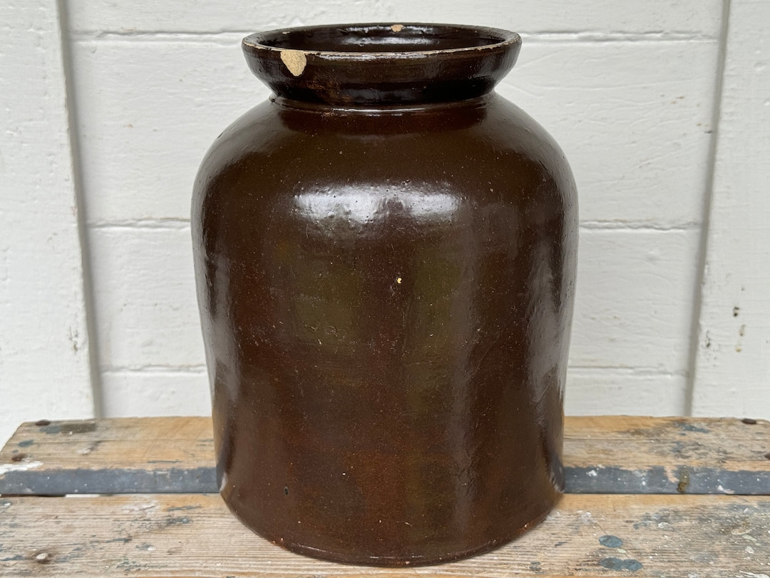 Vintage Crock ~ 9" Rare Dark Brown Glaze ~ Farmhouse Vase ~ Handmade ...