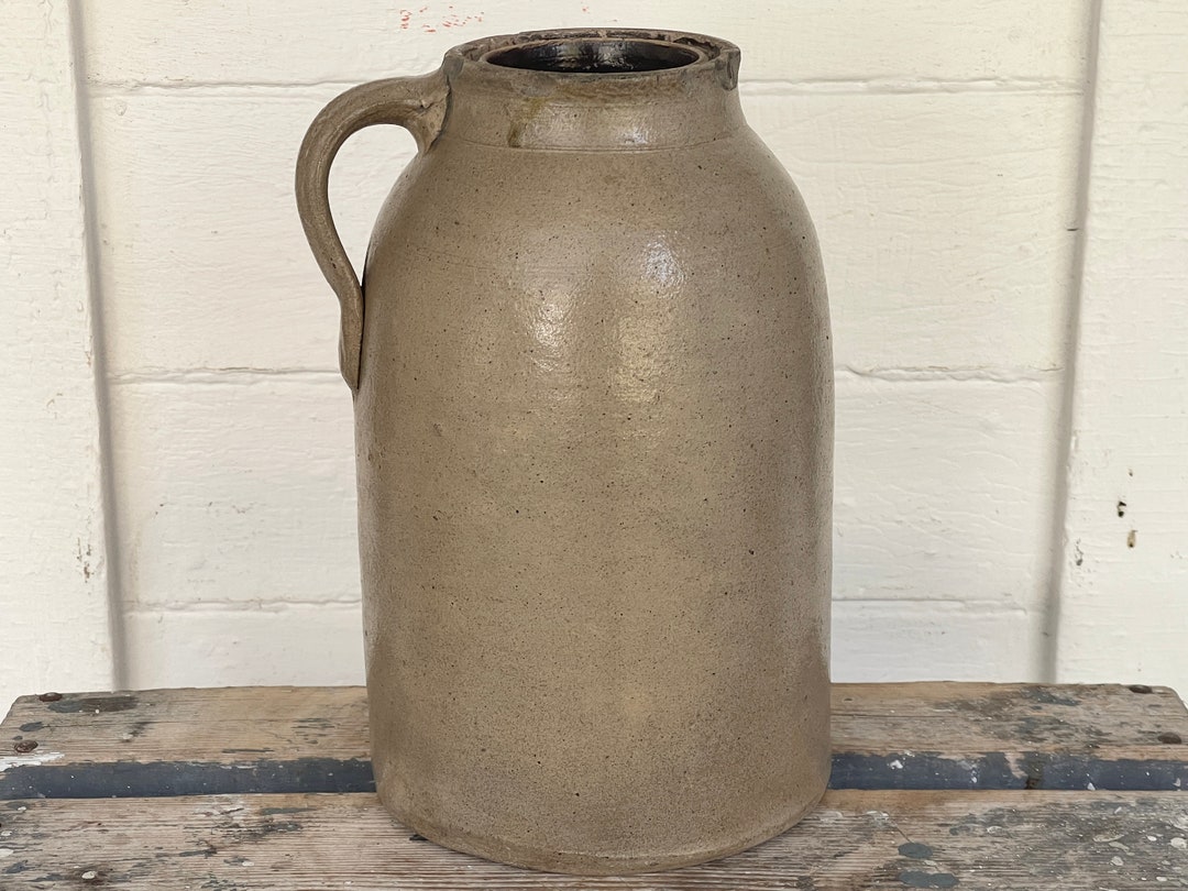 Antique Crock ~ 1800s Wide Mouth Jug With Handle ~ Salt Glazed ...