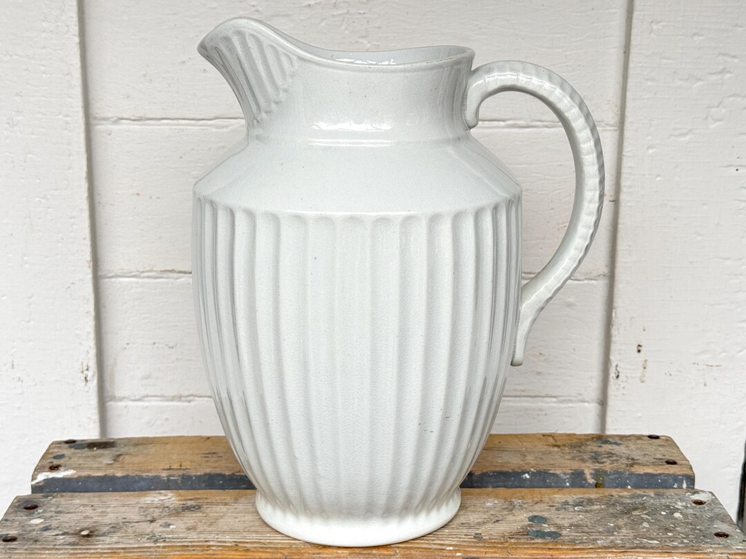 Ironstone Pitcher ~ Large Antique White Ironstone Pitcher ~ 12 ...