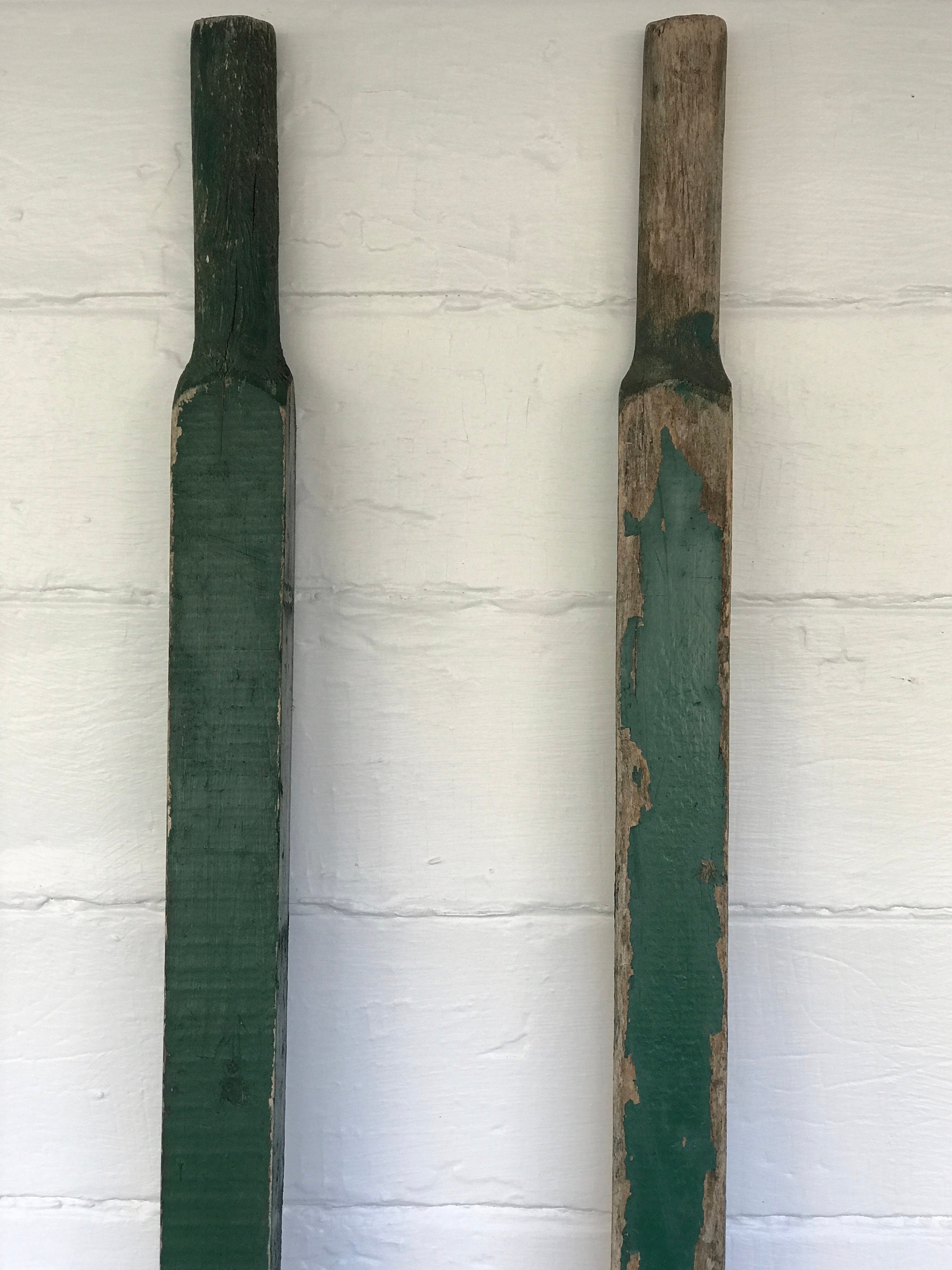 Antique handmade oars 78 green wooden paddles wood | Etsy