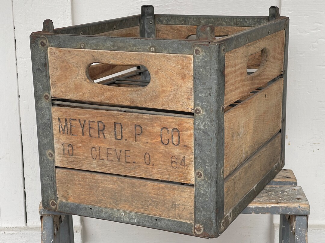 Milk Crate Wood Crate With Metal Banding 1964 Meyer Dairy - Etsy