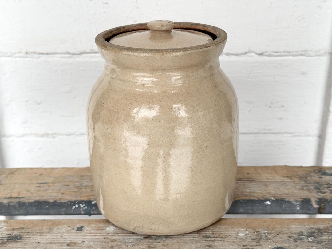 Antique Crock With Lid ~ Unusual Shape ~ Storage Crock ~ Primitive ...