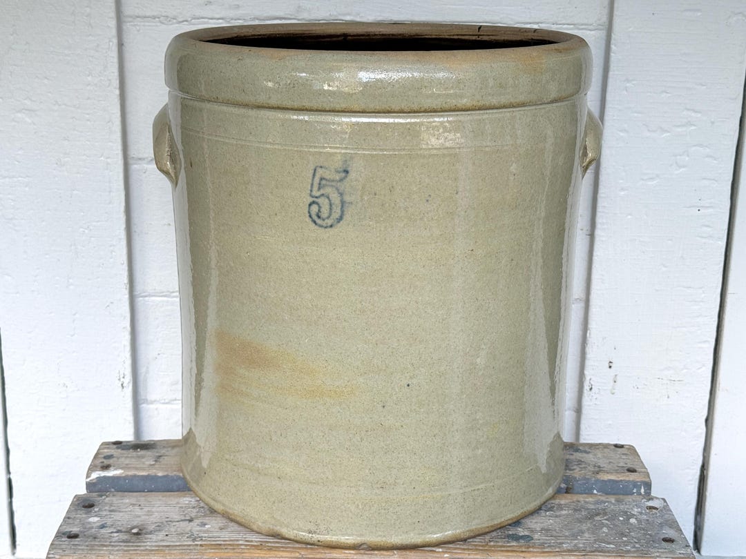 Antique Crock ~ 5 Gallon Crock With Ear Handles ~ Salt Glazed Large ...