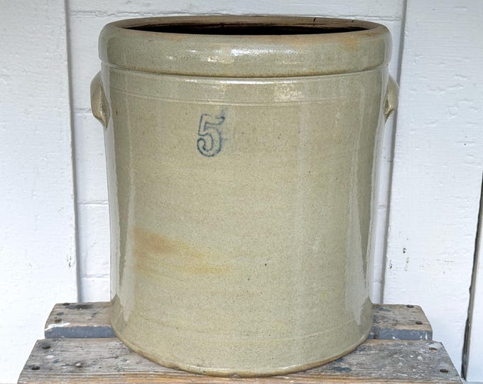 Antique Crock ~ 5 Gallon Crock With Ear Handles ~ Salt Glazed Large ...