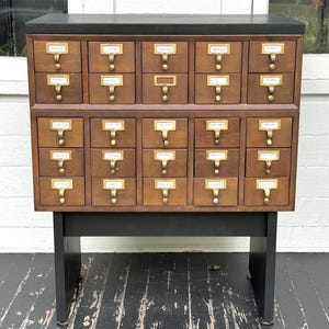 MCM Library Card Catalog ~ 25 Drawer Wood Cabinet With Base ~ From ...