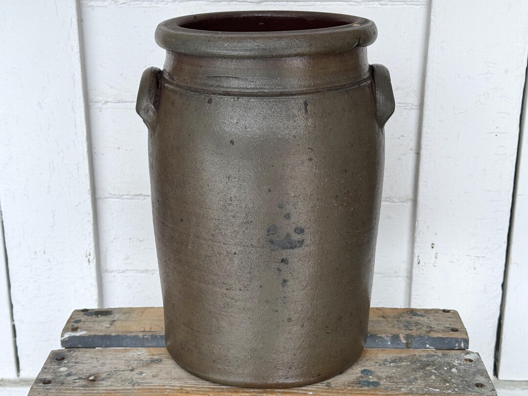 Antique Crock 3 Gallon Crock 1800s Salt Glazed Crock Primitive Antiques ...