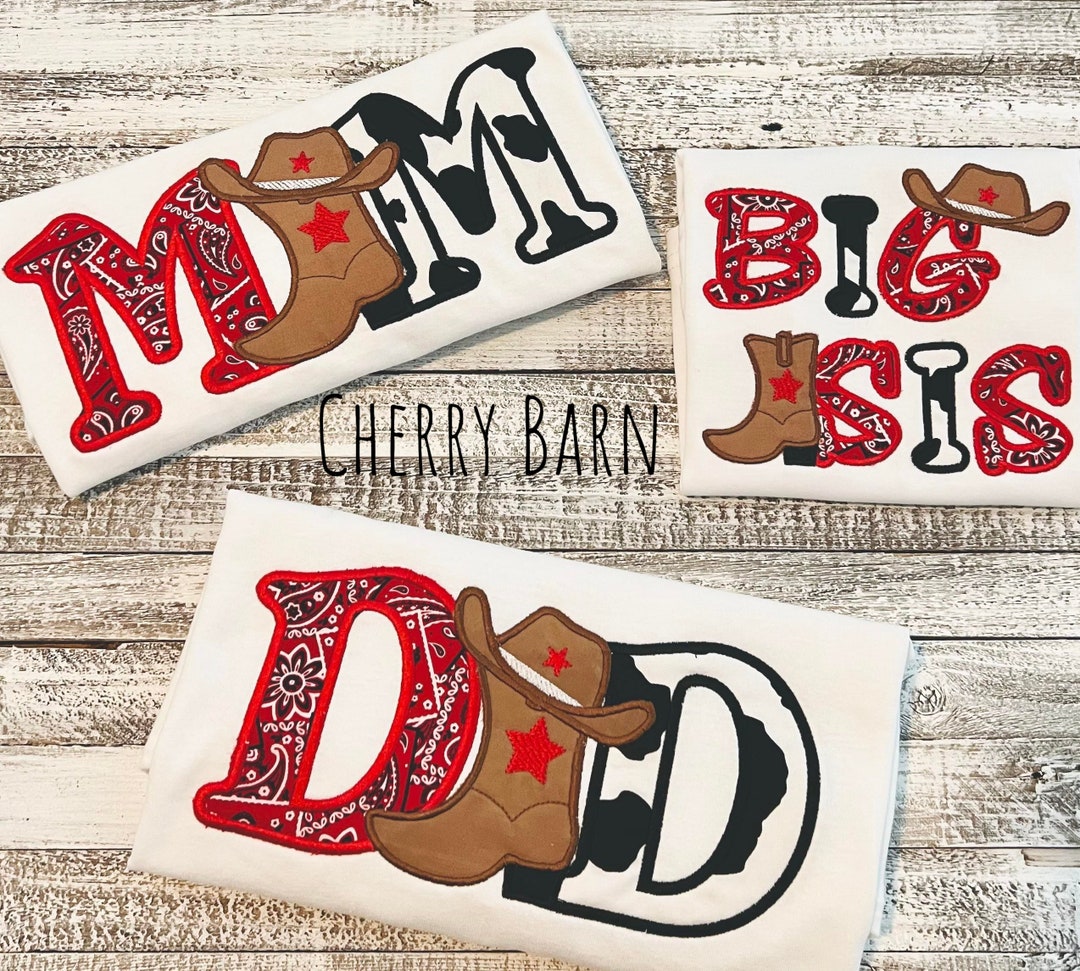 Red Bandana Paisley Cow Print Boot and Hat Shirt / Mom / Dad / Sister ...