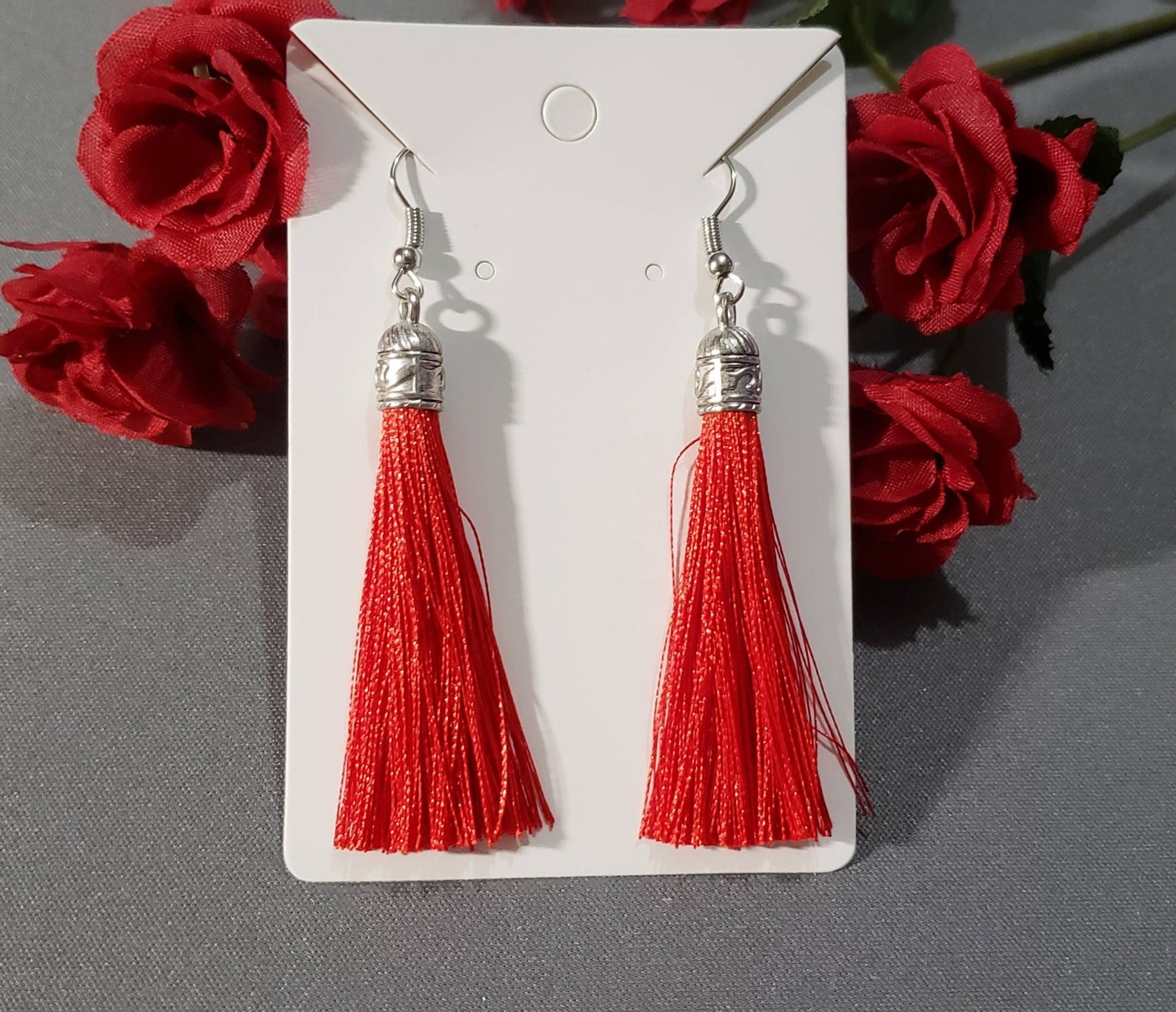 Red Tassel Earrings Tassel Earrings Long Tassel Earrings Etsy