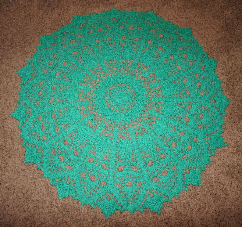 CROCHET RUG Green Rug Giant Doily Lacy Rugdoily Rug Round | Etsy