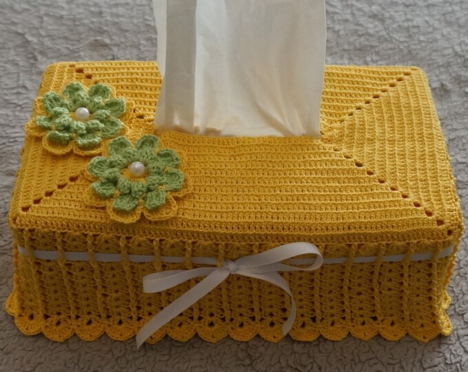 Crochet Tissue Box Cover, Handcrocheted Tissue Box Holder in Cotton ...
