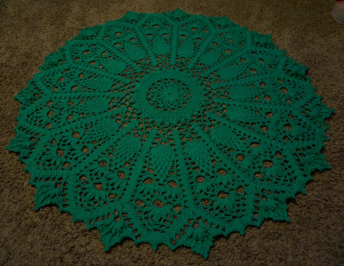 CROCHET RUG Green Rug Giant Doily Lacy Rugdoily Rug Round | Etsy