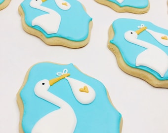 Floral Stork Baby Shower Cookies 40 Cookies - Etsy